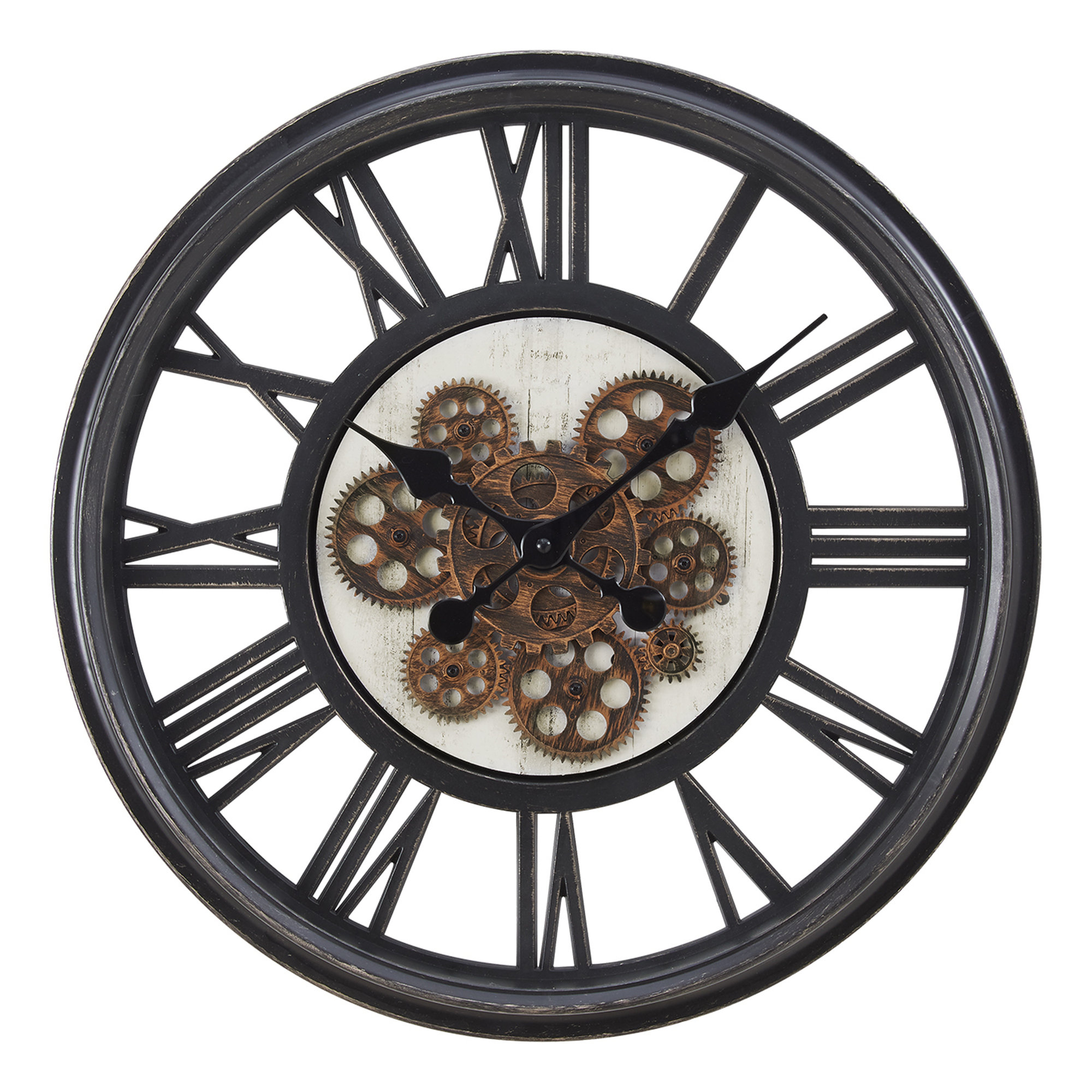 Williston Forge Clocks, 20" Round, Gear Mechanism, Wall Clock, Black, Transitional | Wayfair